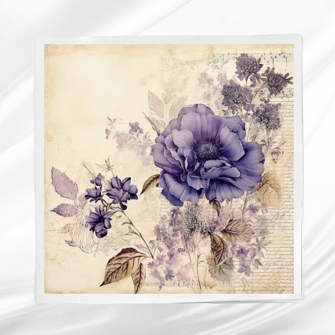 Purple Floral Fabric Panel: Cotton Blend Quilt Block - Etsy