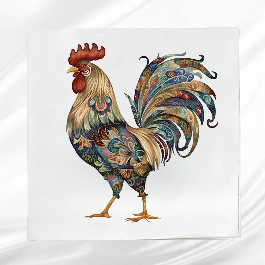 Stained Glass Rooster Fabric Panel: Cotton Blend Quilt Block - Etsy