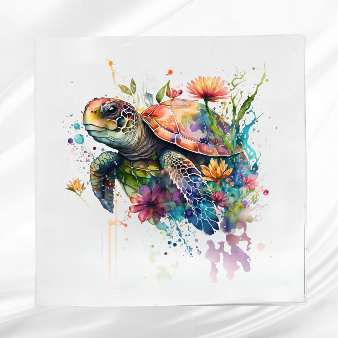 Floral Sea Turtle Fabric Panel Quilt Block Square Fabric Panel for ...