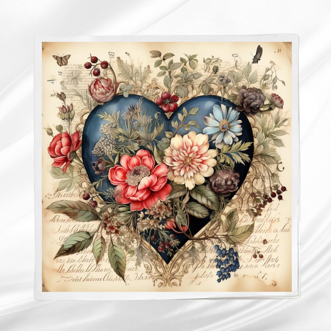 Floral Heart Fabric Panel: Cotton Blend Quilt Block - Etsy