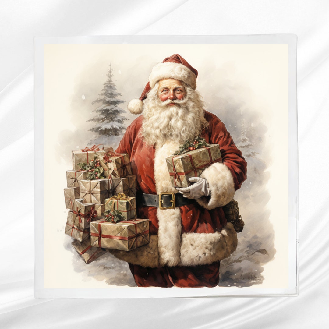 Vintage Santa Fabric Panel Quilt Block Square Fabric Panel for Sewing ...