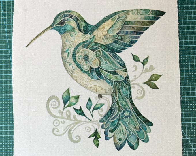 Stained Glass Hummingbird Fabric Panel Hummingbird Quilt Block Square ...