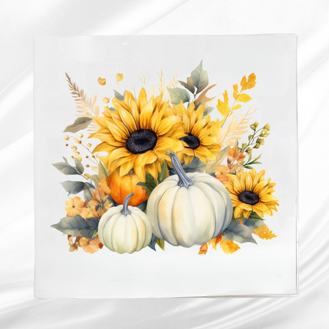 Pumpkin and Sunflowers Fabric Panel: Fall Quilt Block - Etsy