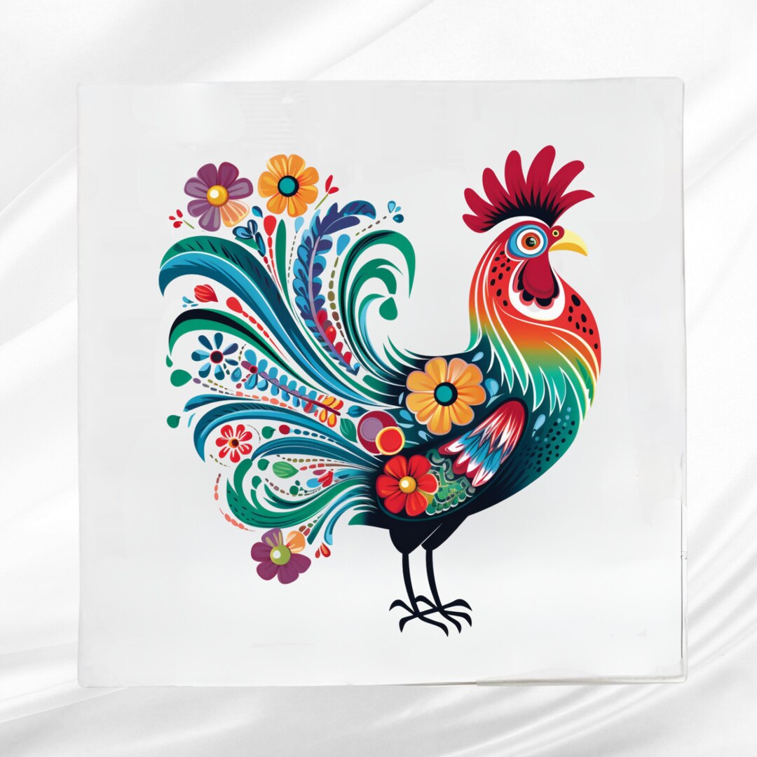 Folk Art Rooster Fabric Panel ~ Rooster Quilt Panel ~ Square Fabric ...