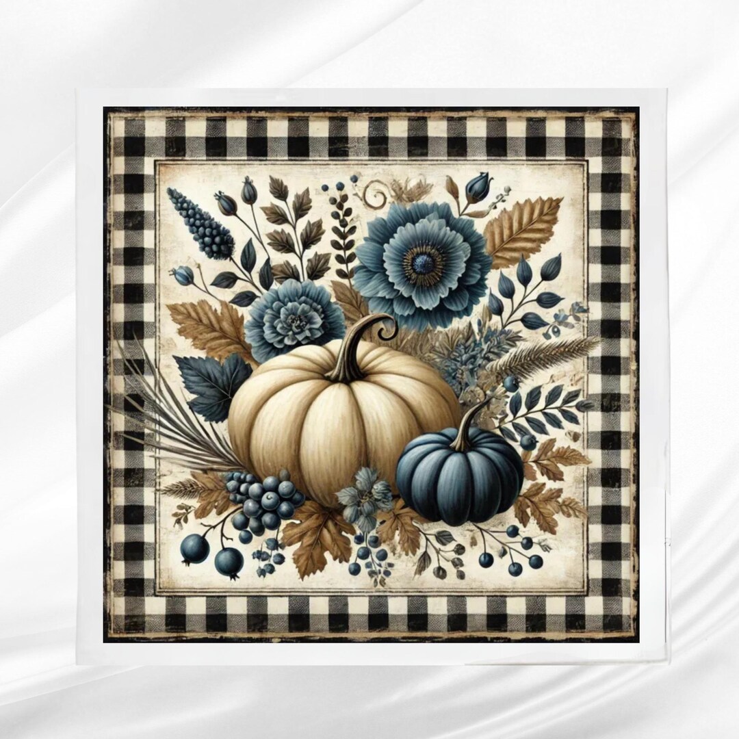 Floral Rustic Pumpkin Quilt Block: Rustic Fall Fabric Panel - Etsy