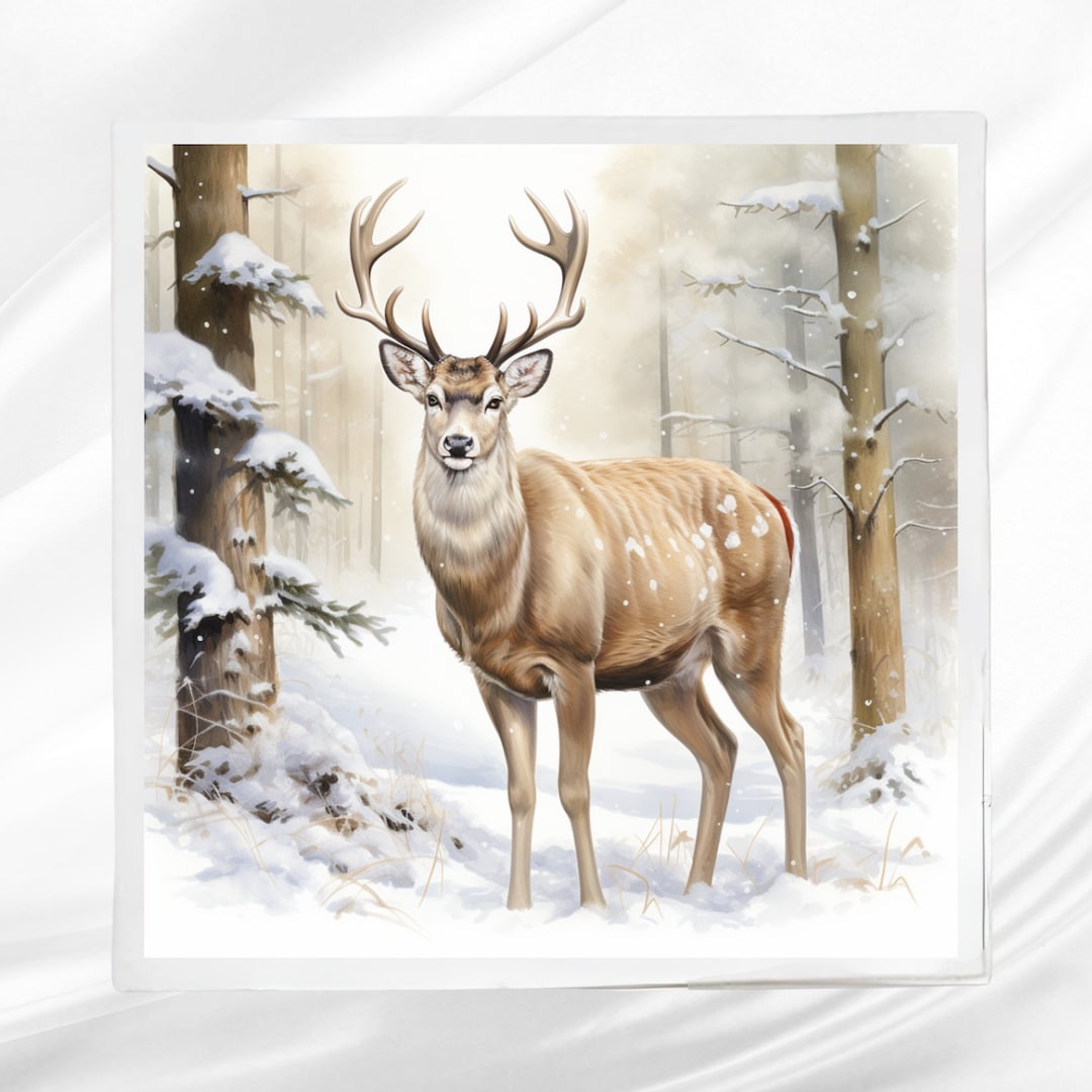 Whitetail Deer Fabric Panel ~ Deer Quilt Block ~ Square Fabric Panel ...