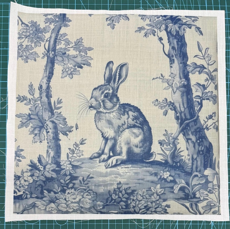 Blue Toile Rabbit Fabric Panel: Easter Sewing Project Square - Etsy