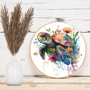 Floral Sea Turtle Fabric Panel Quilt Block 6 8 10 or 12 - Etsy