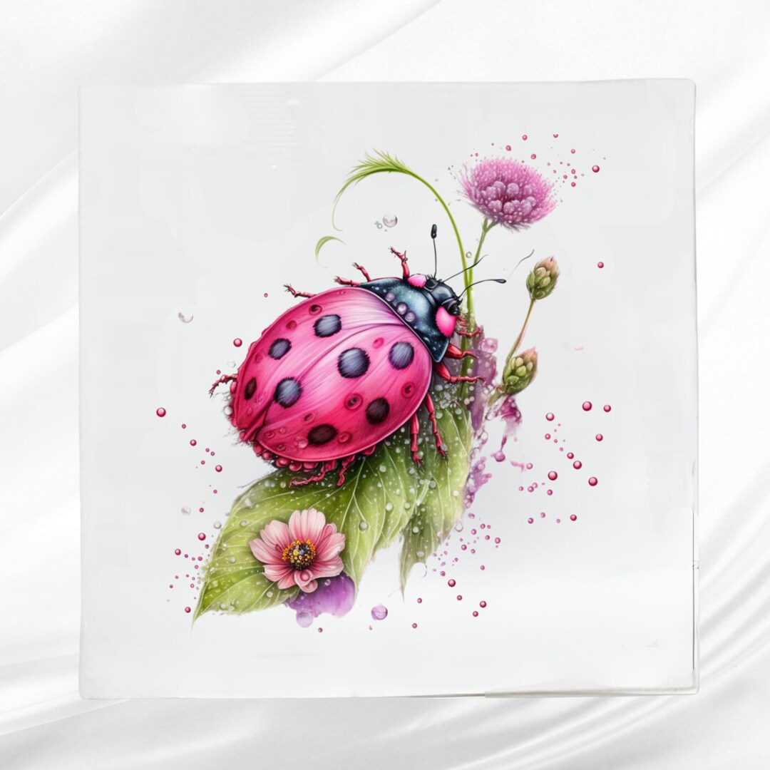 Bright Pink Ladybug Fabric Panel Quilt Block Square Fabric Panel for ...