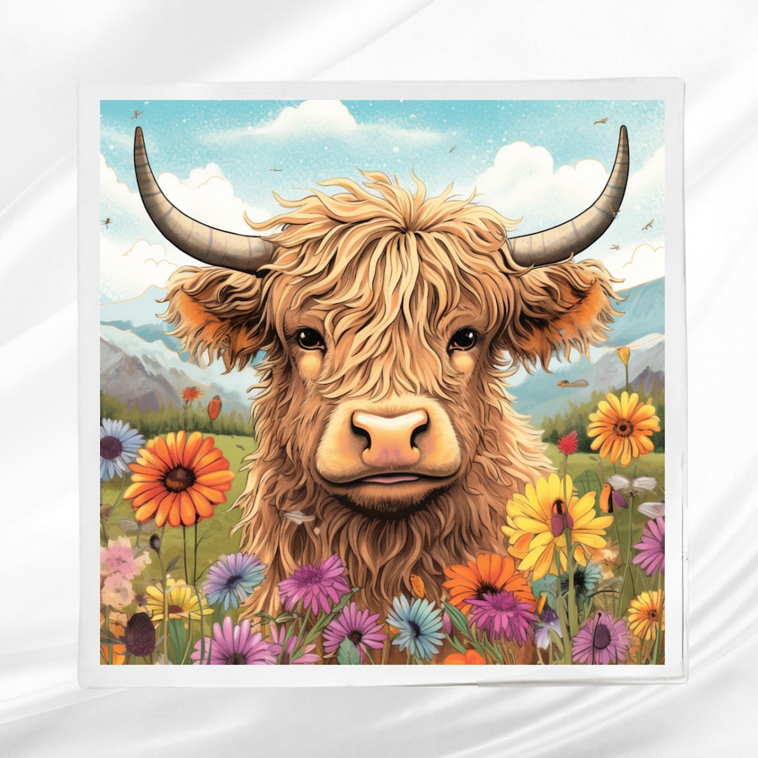 Highland Cow Fabric Panel ~ Highland Quilt Panel ~ Square Fabric Panel ...