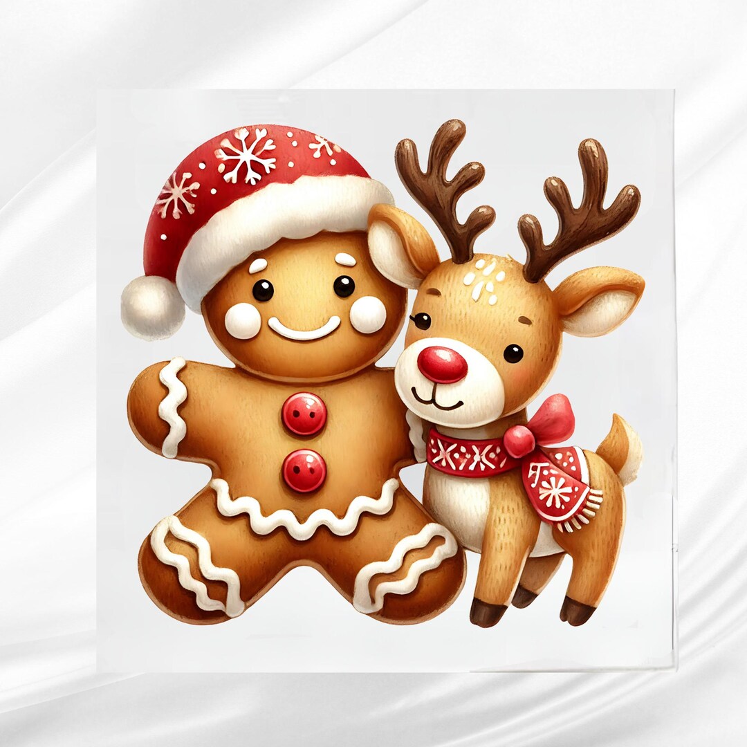 Gingerbread Man With Reindeer Fabric Panel: Cotton Blend Quilt Block - Etsy