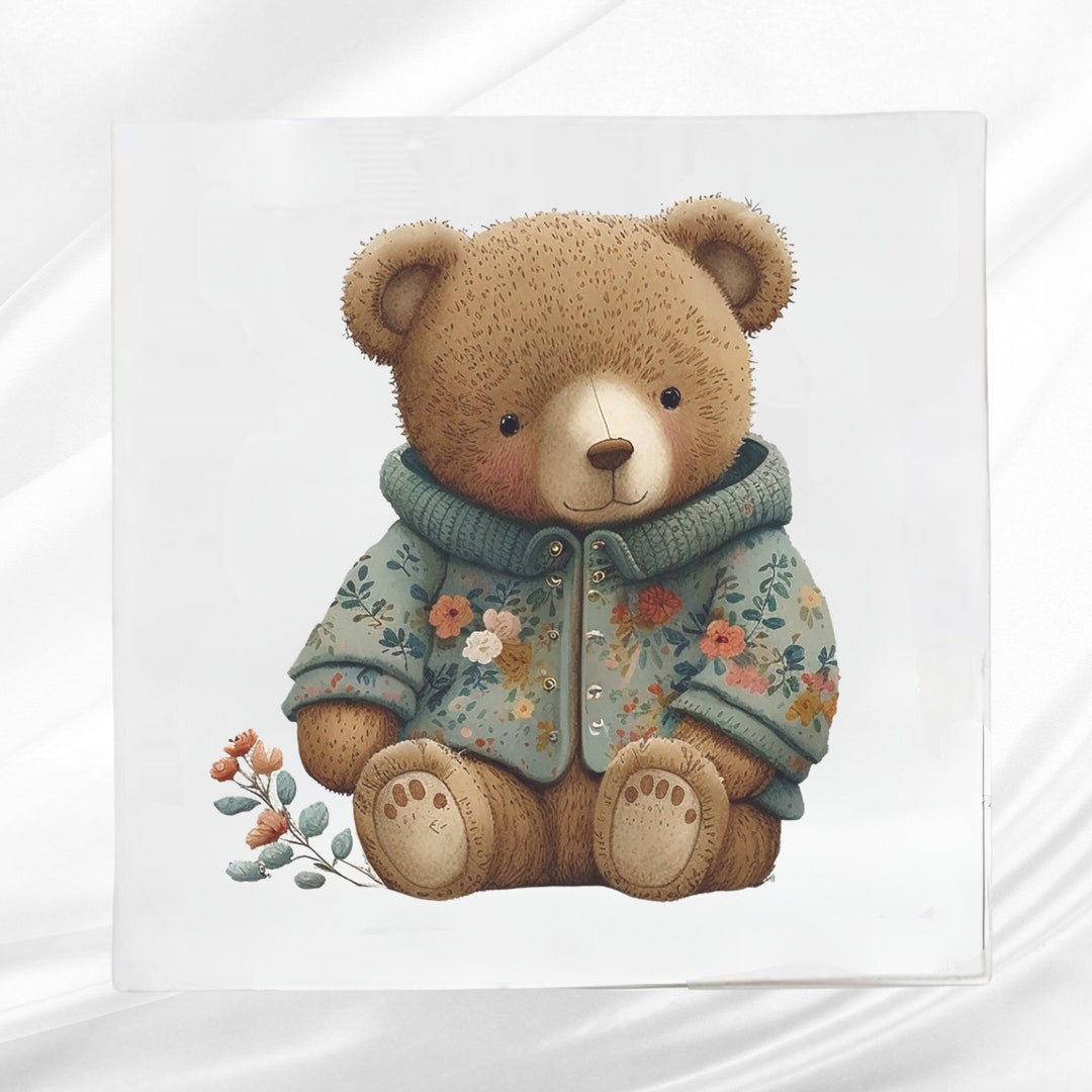 Teddy Bear Fabric Panel ~ Quilt Block ~ Square Fabric Panel for Sewing ...