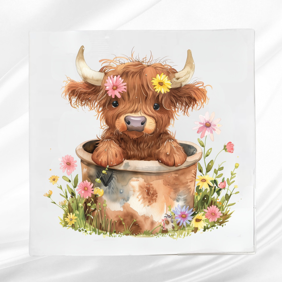 Highland Cow Fabric Panel: Floral Calf Quilt Square - Etsy