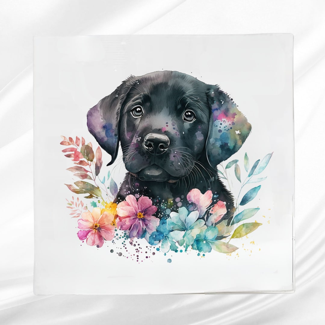 Black Lab Puppy Fabric Panel: Floral Labrador Retriever Quilt Square - Etsy