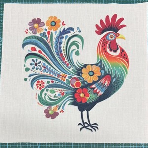 Folk Art Rooster Fabric Panel ~ Rooster Quilt Panel ~ Square Fabric ...