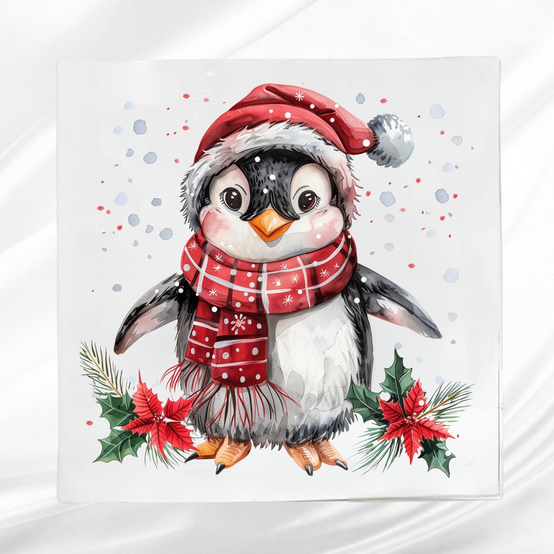 Christmas Penguin Fabric Panel ~ Christmas Quilt Block ~ Square Fabric ...