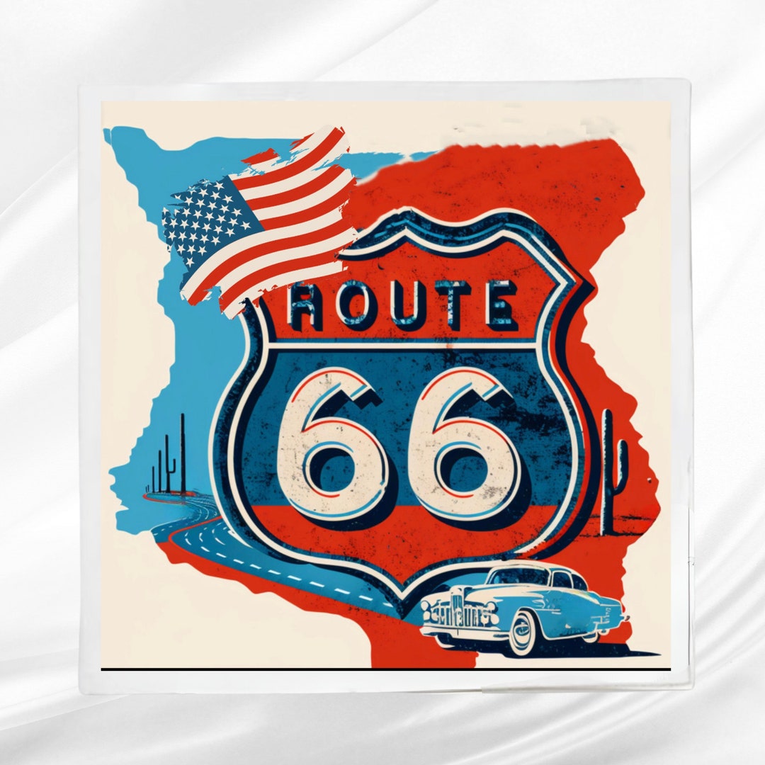 Route 66 Fabric Panel ~ Route 66 Quilt Block ~ Square Fabric Panel for ...