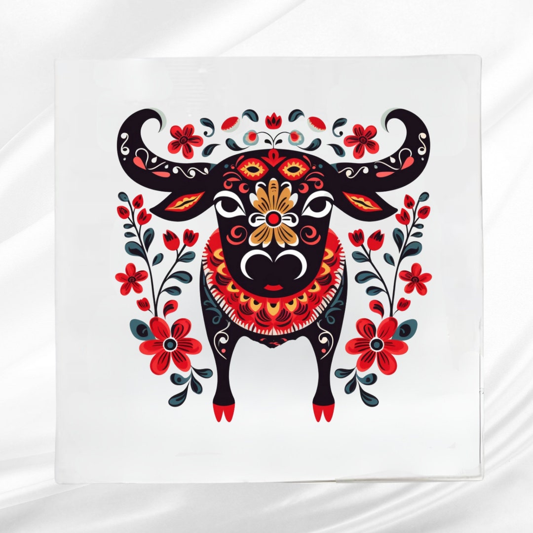 Folk Art Bull Fabric Panel Quilt Block Square Fabric Panel - Etsy