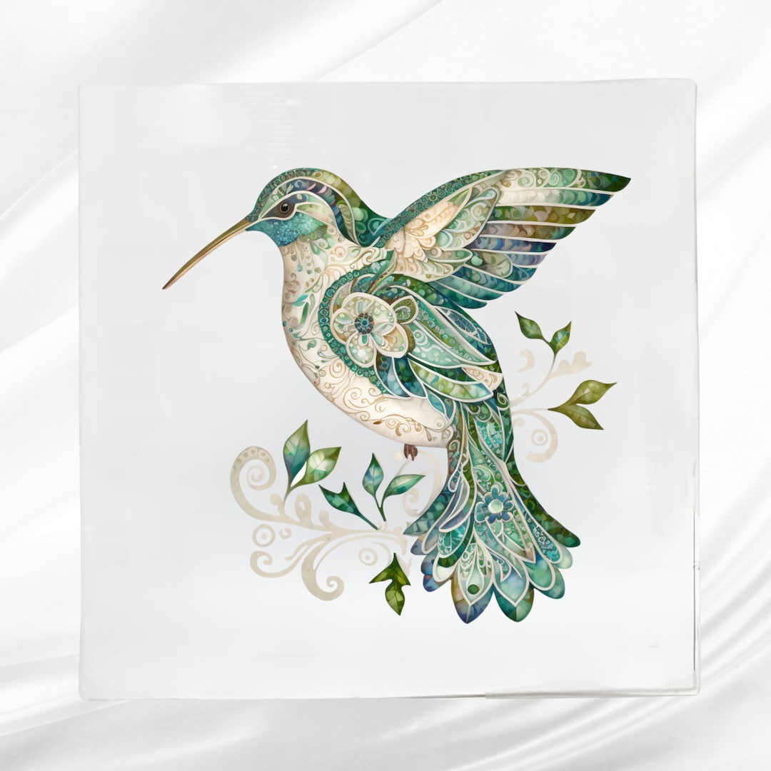 Stained Glass Hummingbird Fabric Panel: Sewing & Quilting Square - Etsy