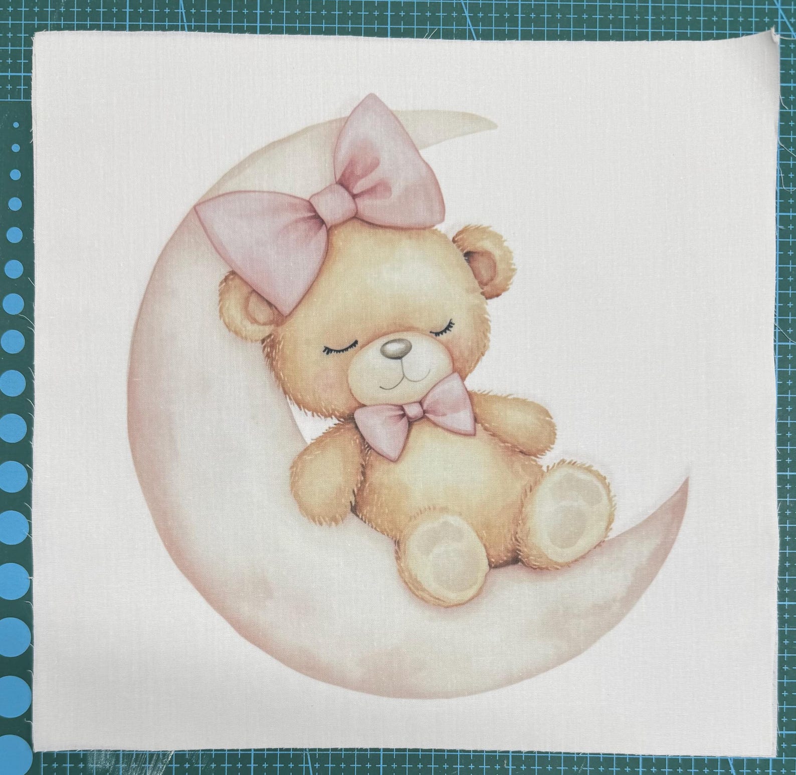 Teddy Bear Sleeping on Moon Fabric Panel: Nursery Quilt Block - Etsy