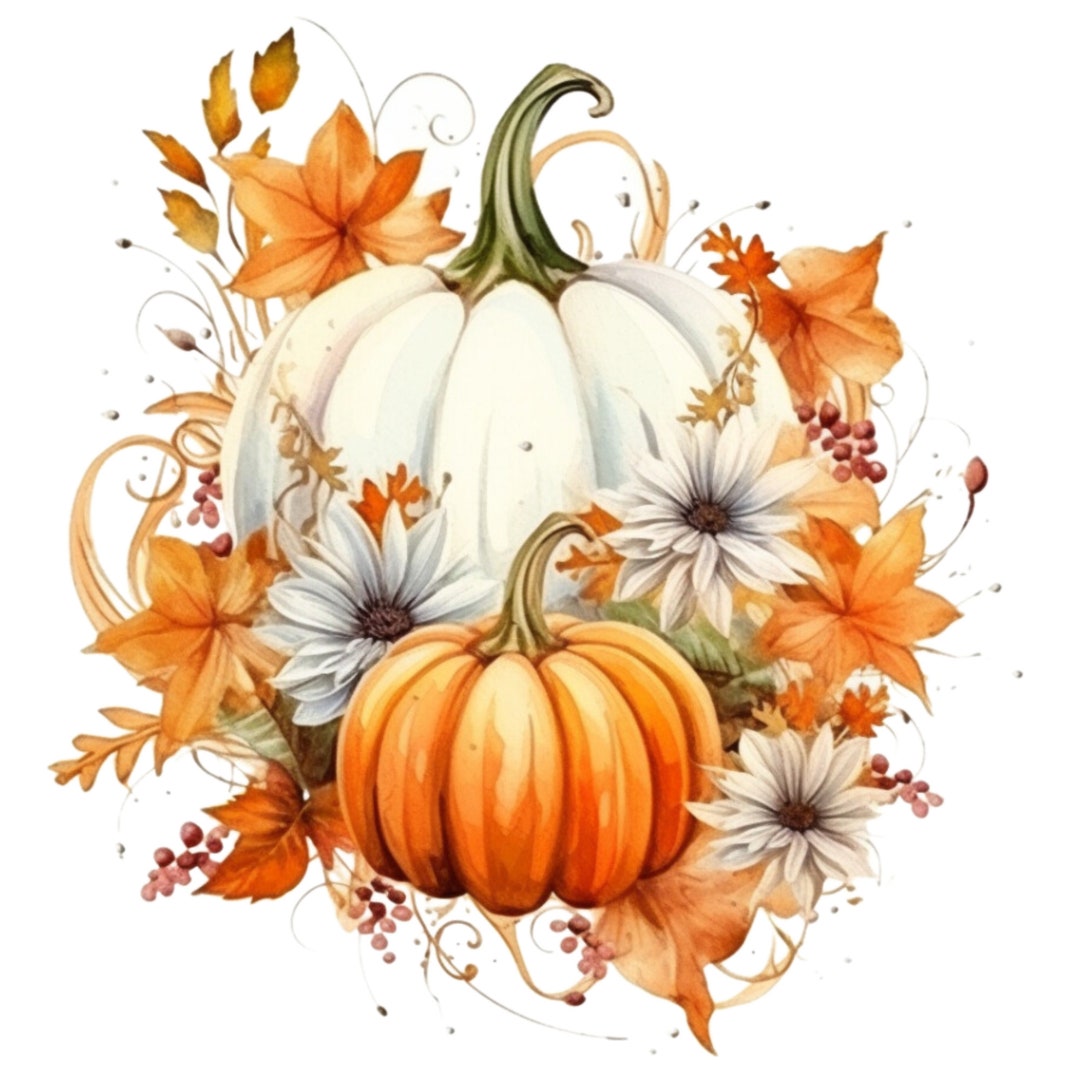 White Floral Pumpkin Fabric Panel Quilt Block Square Fabric Panel for ...
