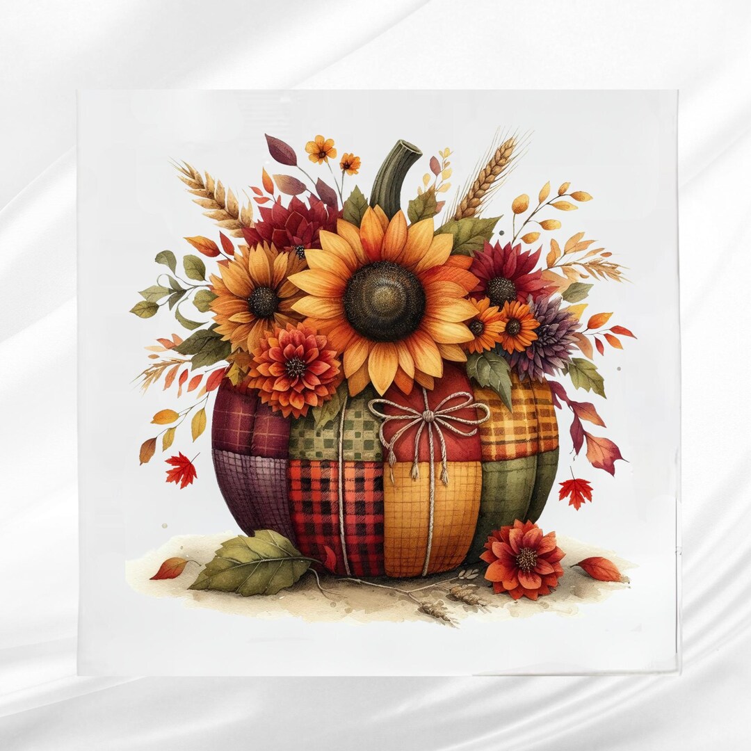 Floral Patchwork Pumpkins Quilt Block: Rustic Fall Fabric Panel - Etsy