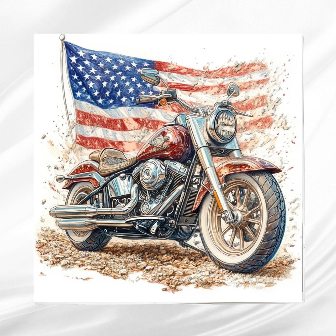 Motorcycle Fabric Panel: American Flag Road Bike Quilt Block - Etsy