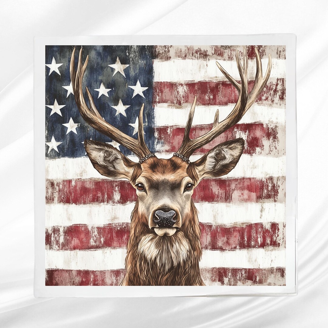 Patriotic Deer Fabric Panel: Whitetail Quilt Block - Etsy
