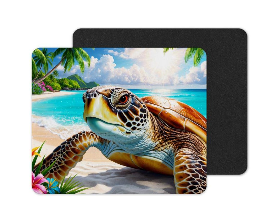 Sea Turtle Beach Mouse Pad, Tropical Ocean Desk Mat, Coastal Island ...