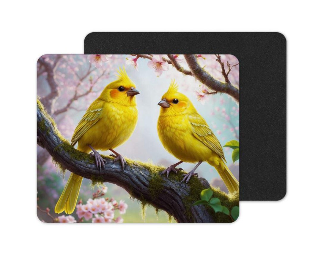 Yellow Bird Mouse Pad, Spring Floral Desk Mat, Cute Bird Desk Decor ...