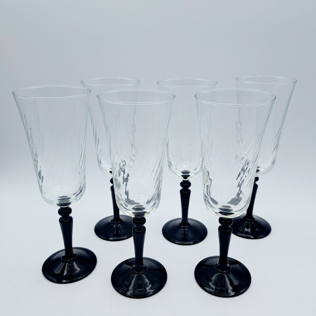 Vintage Luminarc Arcoroc Domino Black Stem Glass Set, Collectible ...