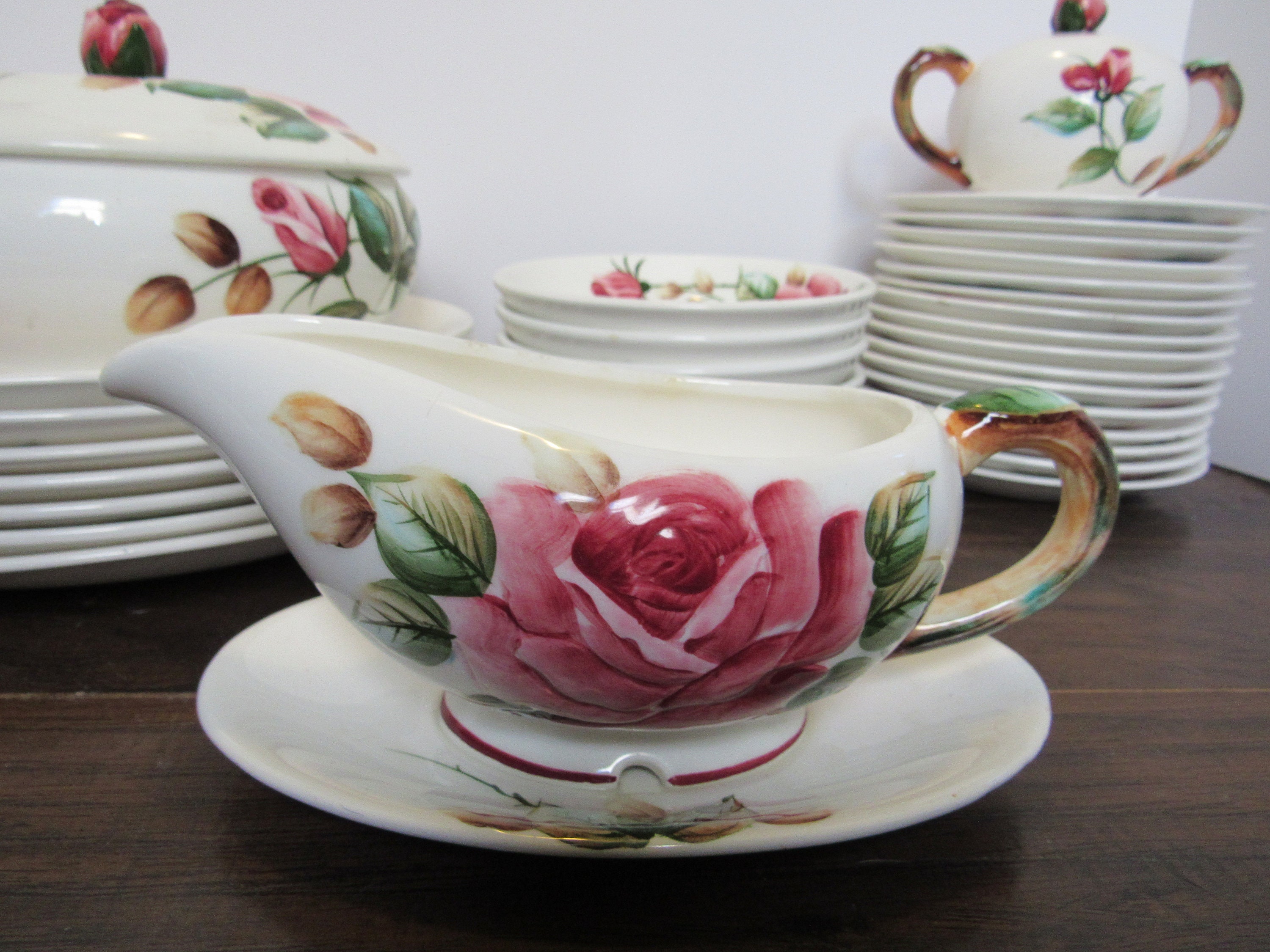 Vintage Lefton Americana Rose Pottery, Mid Century Dining Set, Vintage ...