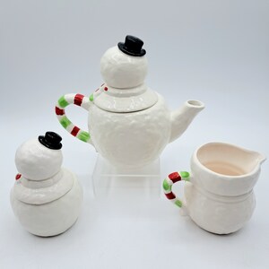 Vintage Enesco Snowman Tea Set, Snowman Pitcher, Creamer and Sugar ...