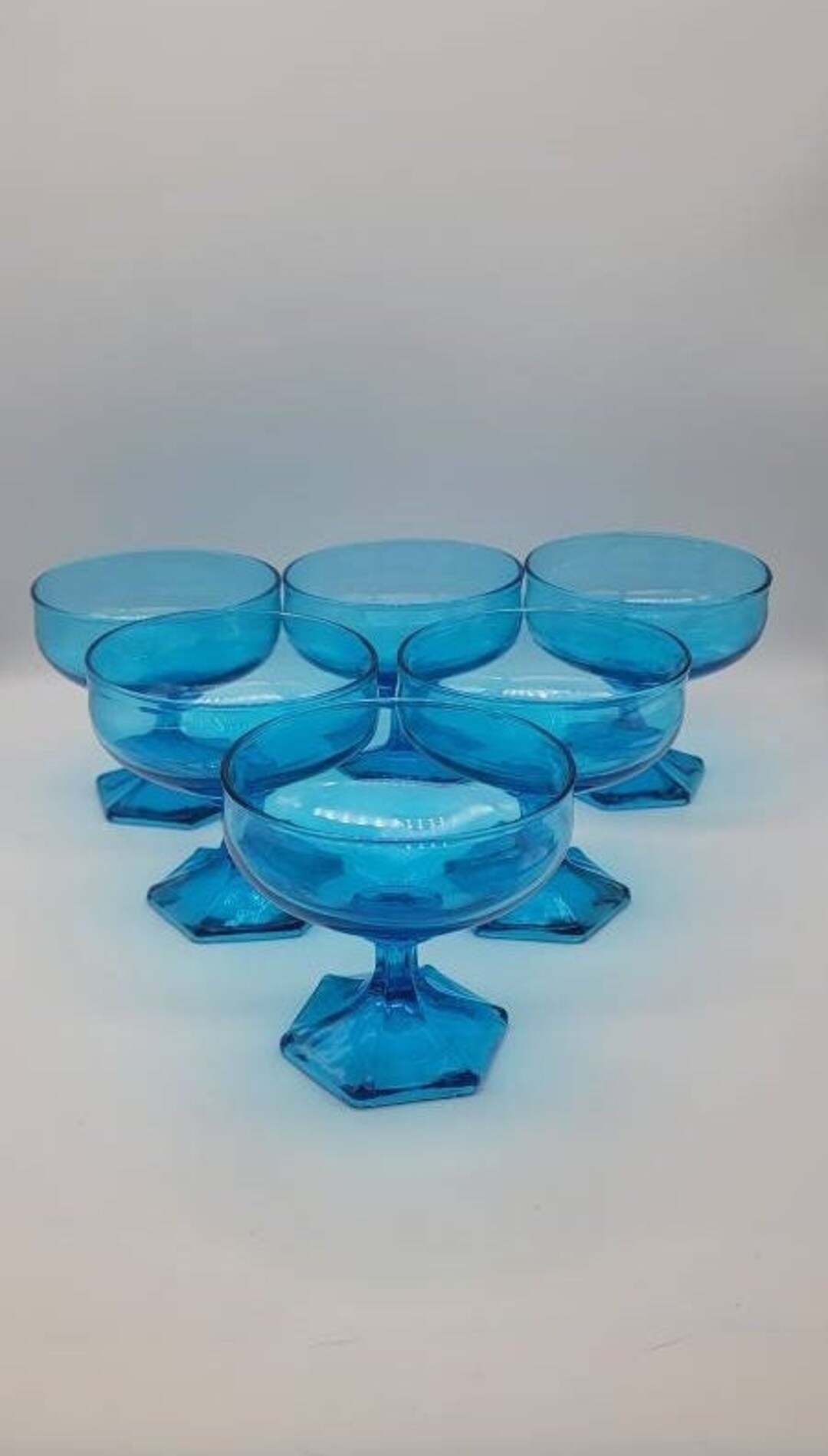 Vintage Anchor Hocking Flair Blue Sherbet Glass, Set of Six, Vintage ...