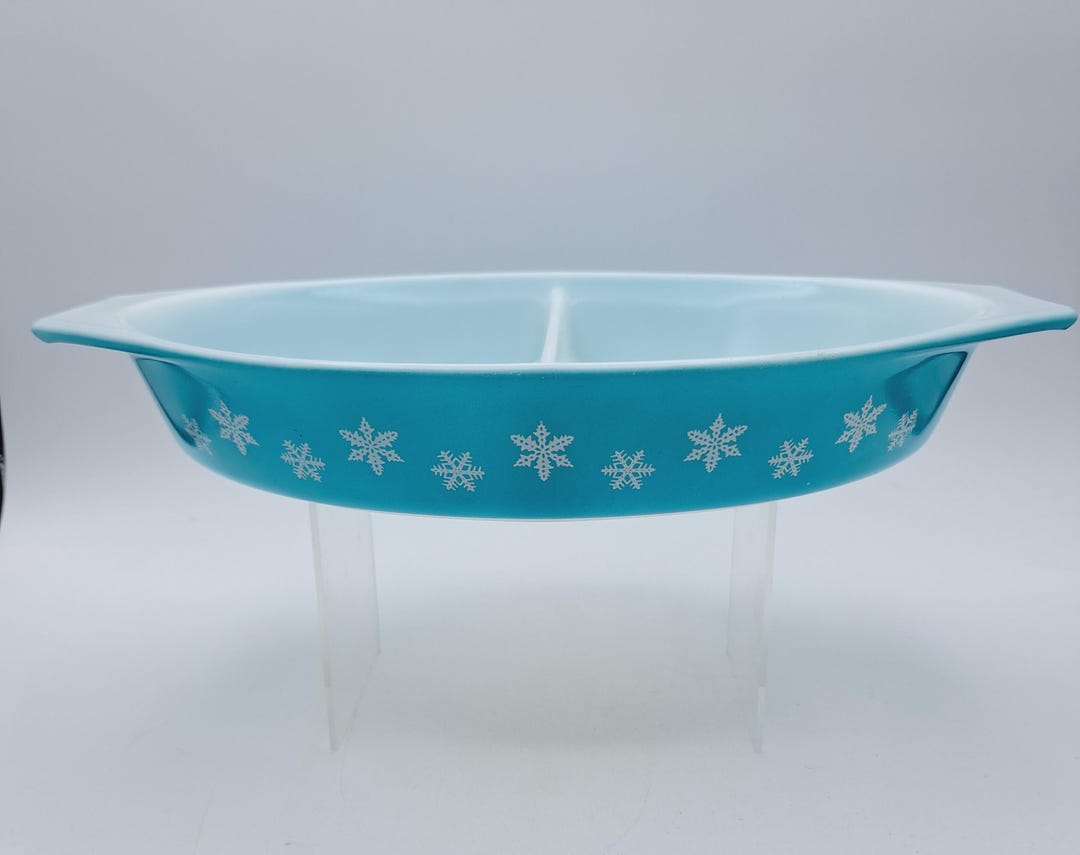 Vintage Pyrex Turquoise Snowflake Divided Dish, Collectible Pyrex ...