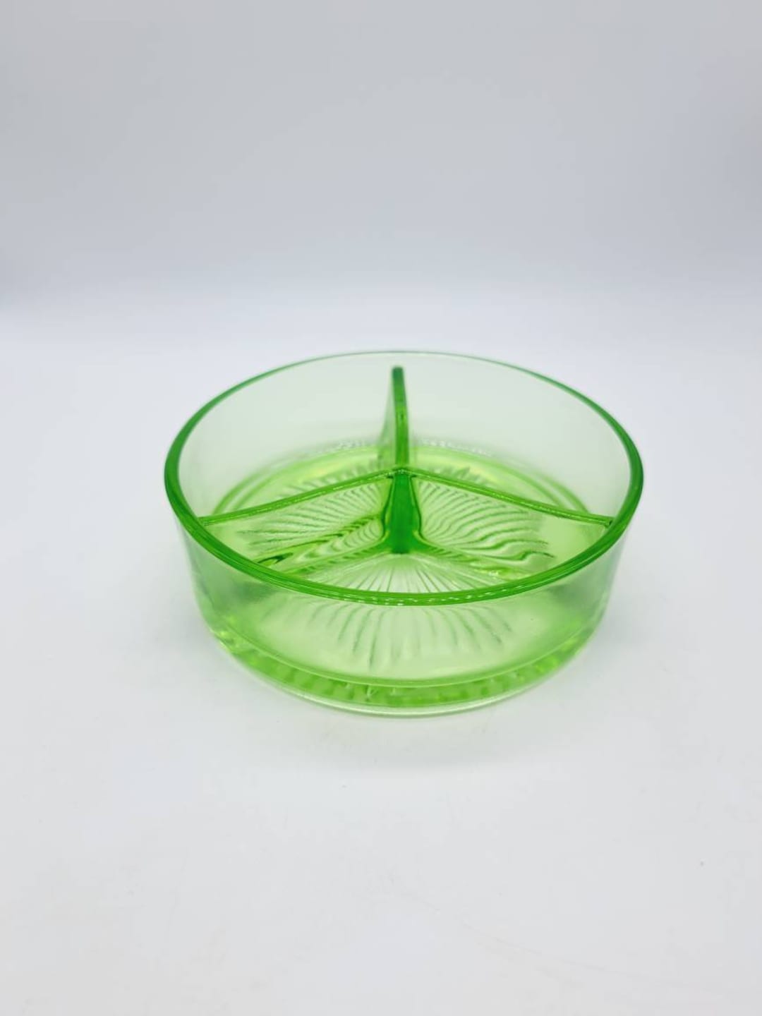 Vintage Depression Glass Divided Dish, Collectible Green Depression, UV ...