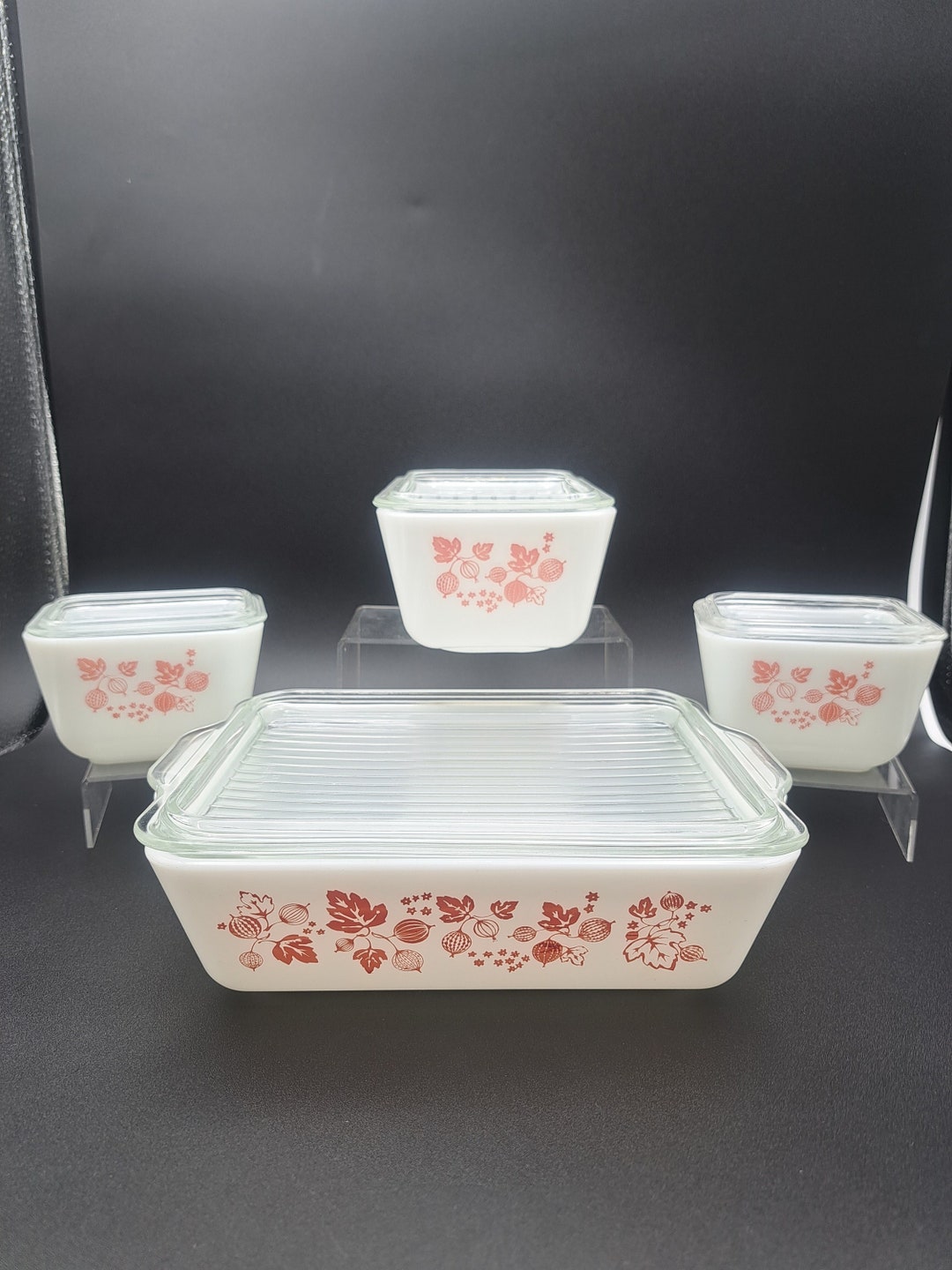 Vintage Pyrex Pink Gooseberry Refrigerator Set With Lids, Collectible ...