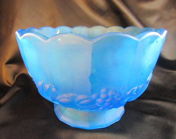 Vintage Indiana Glass Blue Frosted Satin Fruit Bowl or | Etsy