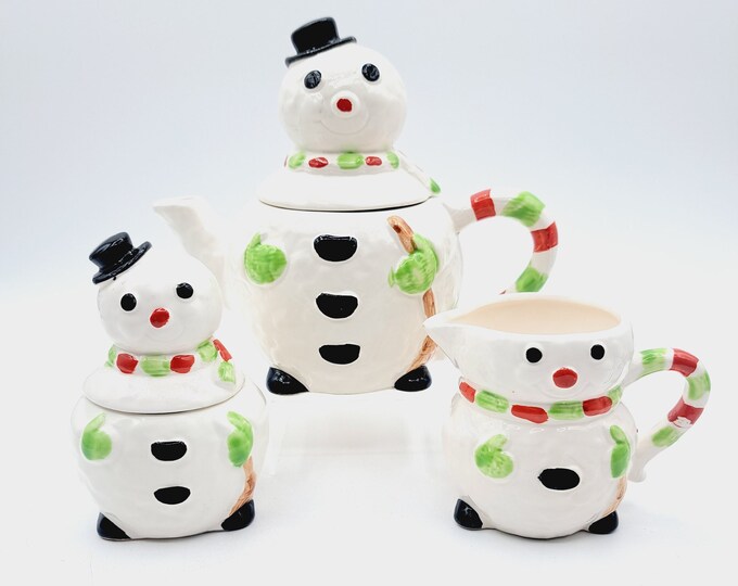 Vintage Enesco Snowman Tea Set, Snowman Pitcher, Creamer and Sugar ...
