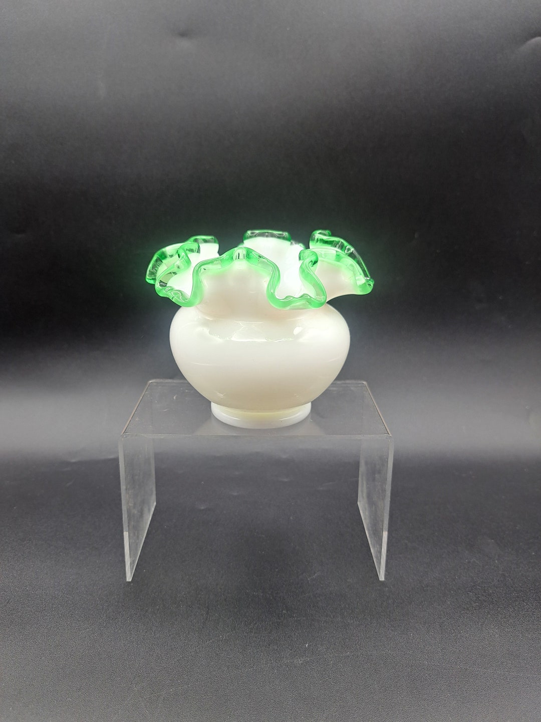 Vintage Fenton Glass Emerald Crest Squat Vase, Collectible Fenton, West ...