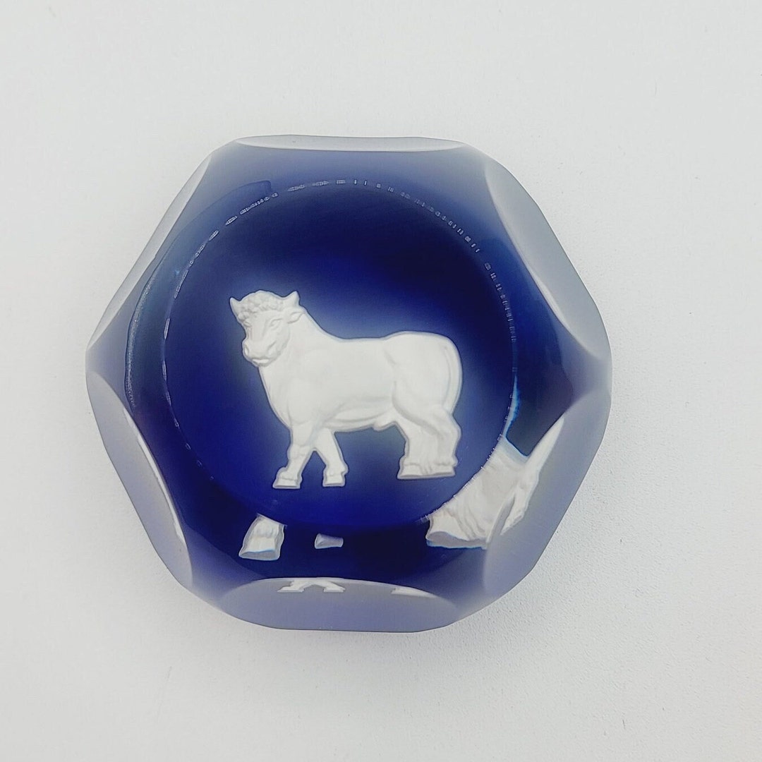 Vintage Baccarat Crystal Paperweight, Collectible Baccarat Bull, Zodiac ...
