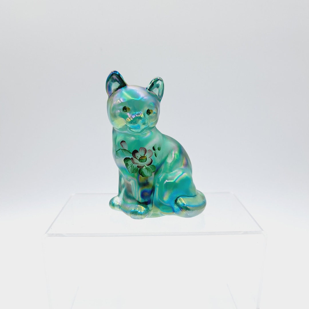 Vintage Fenton Green Cat, Collectible Fenton Cat, Hand Painted and ...