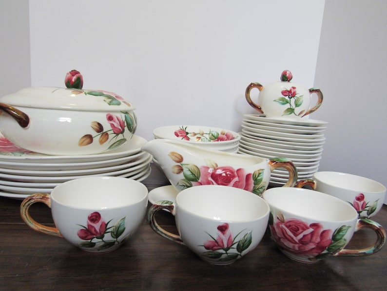 Vintage Lefton Americana Rose Pottery Mid Century Dining Set | Etsy