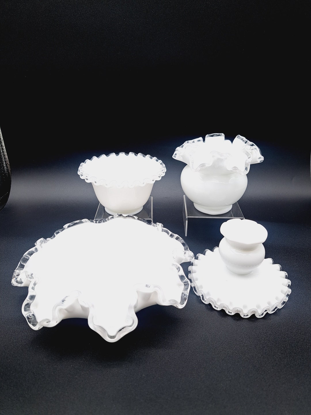 Vintage Fenton Silver Crest Vase, Mayonnaise Bowl, Collectible Fenton ...