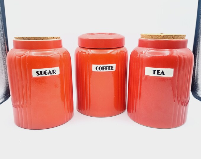 Vintage Hall Superior Chinese Red Canister Set, Mid Century Hall ...