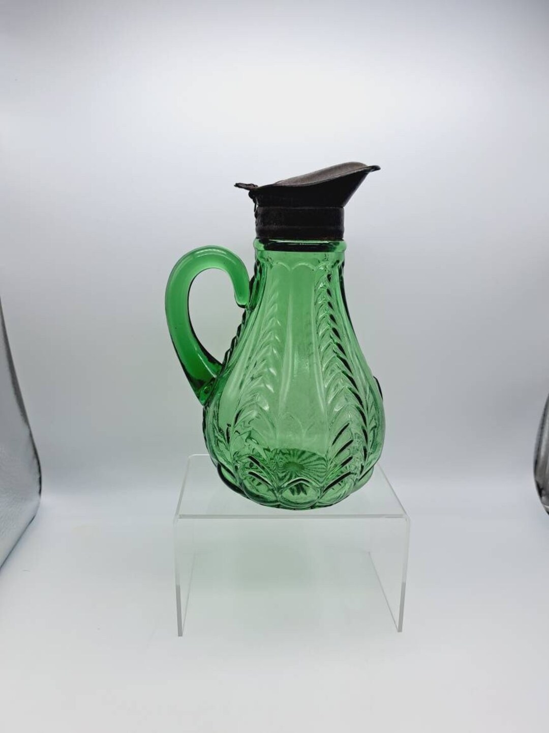 Antique U S Glass Herringbone Syrup, Collectible EAPG US Glass Green ...
