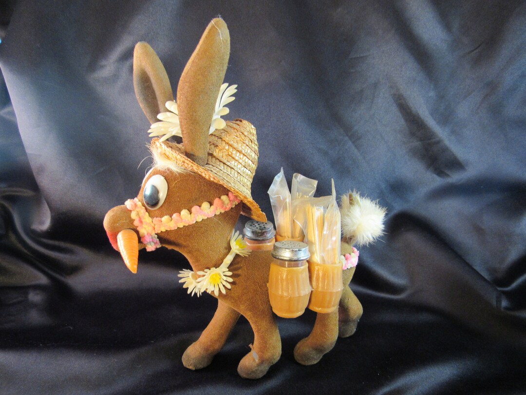 Vintage Flocked Donkey Salt and Pepper Shaker and Toothpick Holder ...