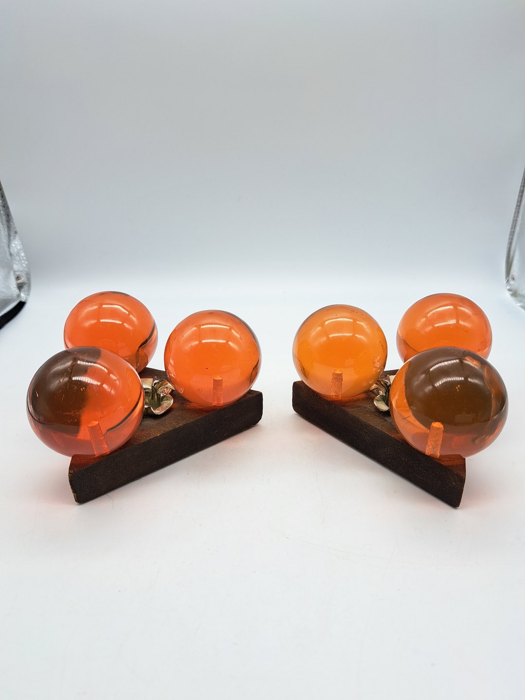 Vintage Lucite Triangular Candle Holders, Collectible Lucite Amber ...