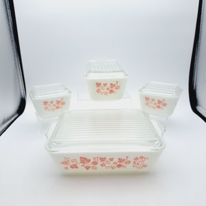 Vintage Pyrex Pink Gooseberry Refrigerator Set With Lids, Collectible ...