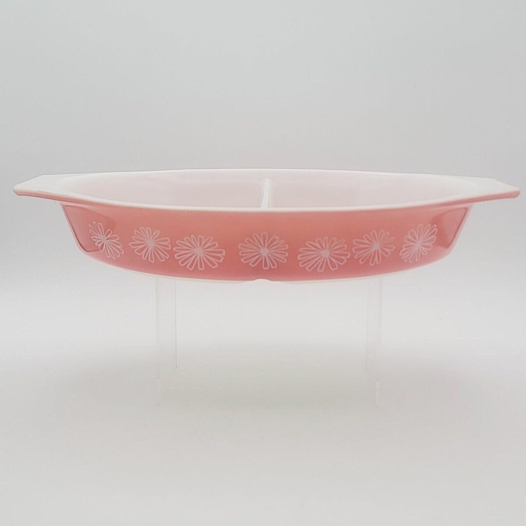 Vintage Pyrex Pink Daisy Divided Casserole Dish, Collectible Pyrex, 1.5 ...
